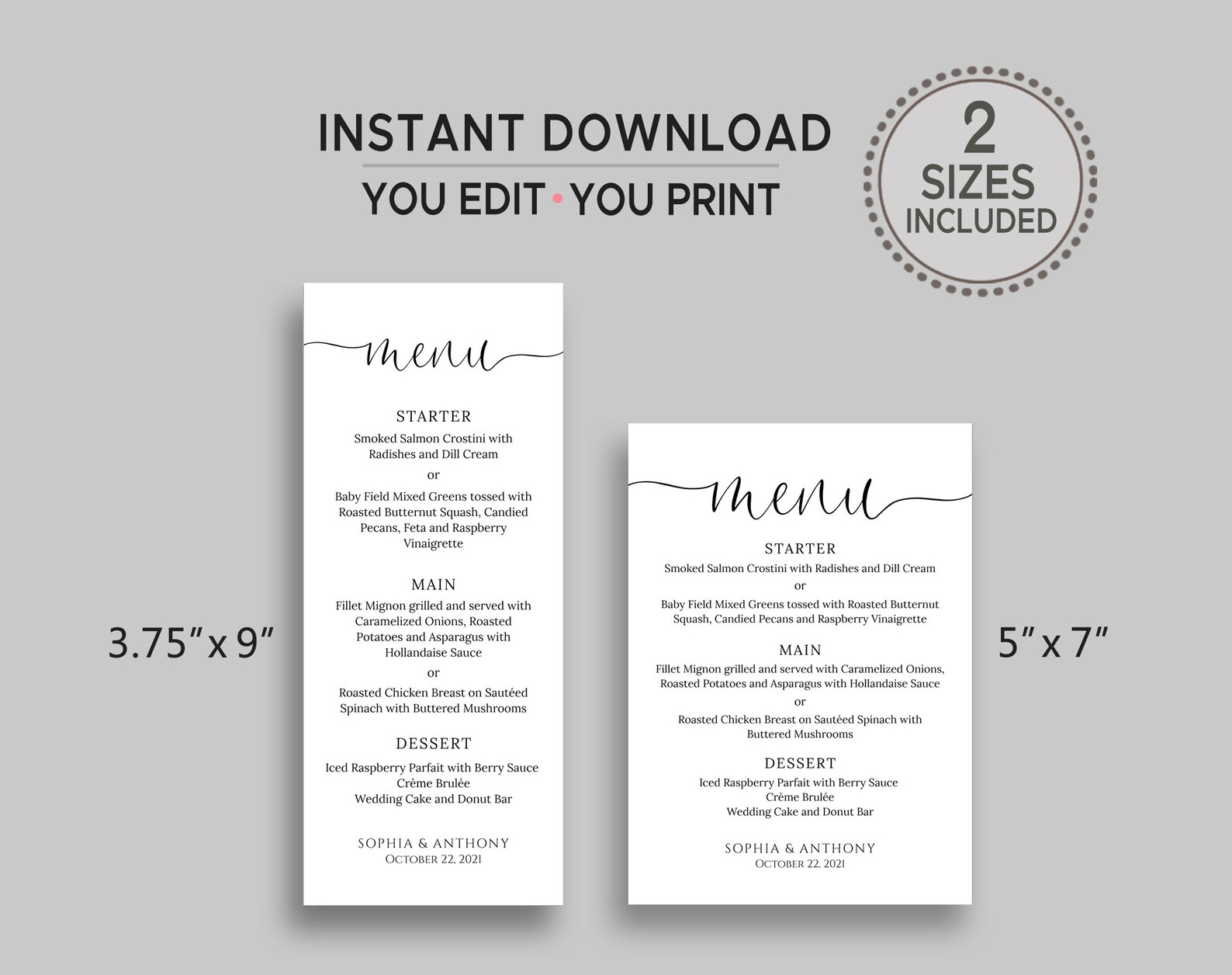 Rustic Wedding Menu Template Printable Wedding Menu Cards | Etsy