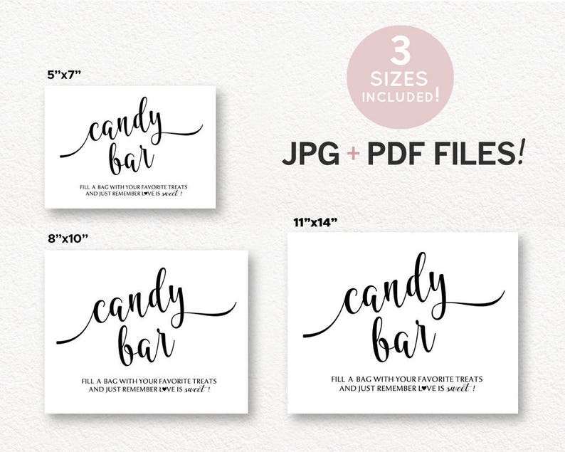 Candy Bar Sign, Wedding Candy Sign, Wedding Decor, Party Printables ...