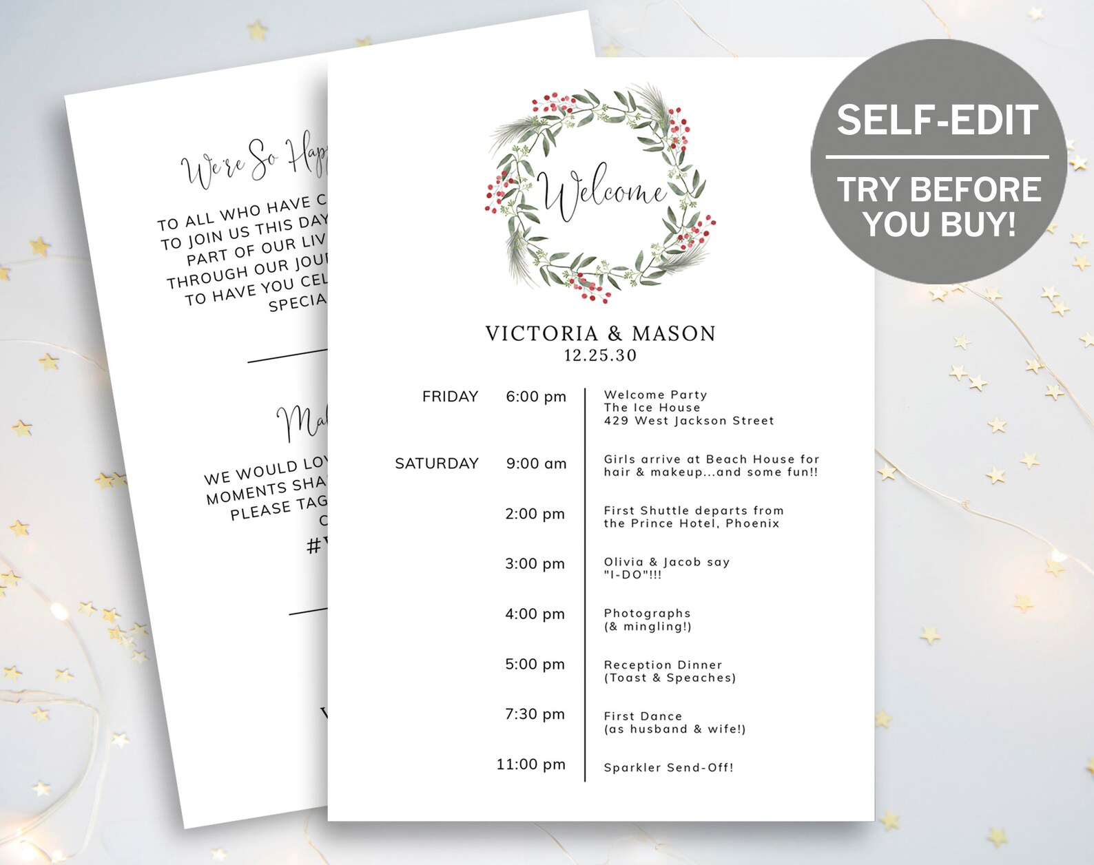 Christmas Wedding Program Printable Wedding Program Template | Etsy