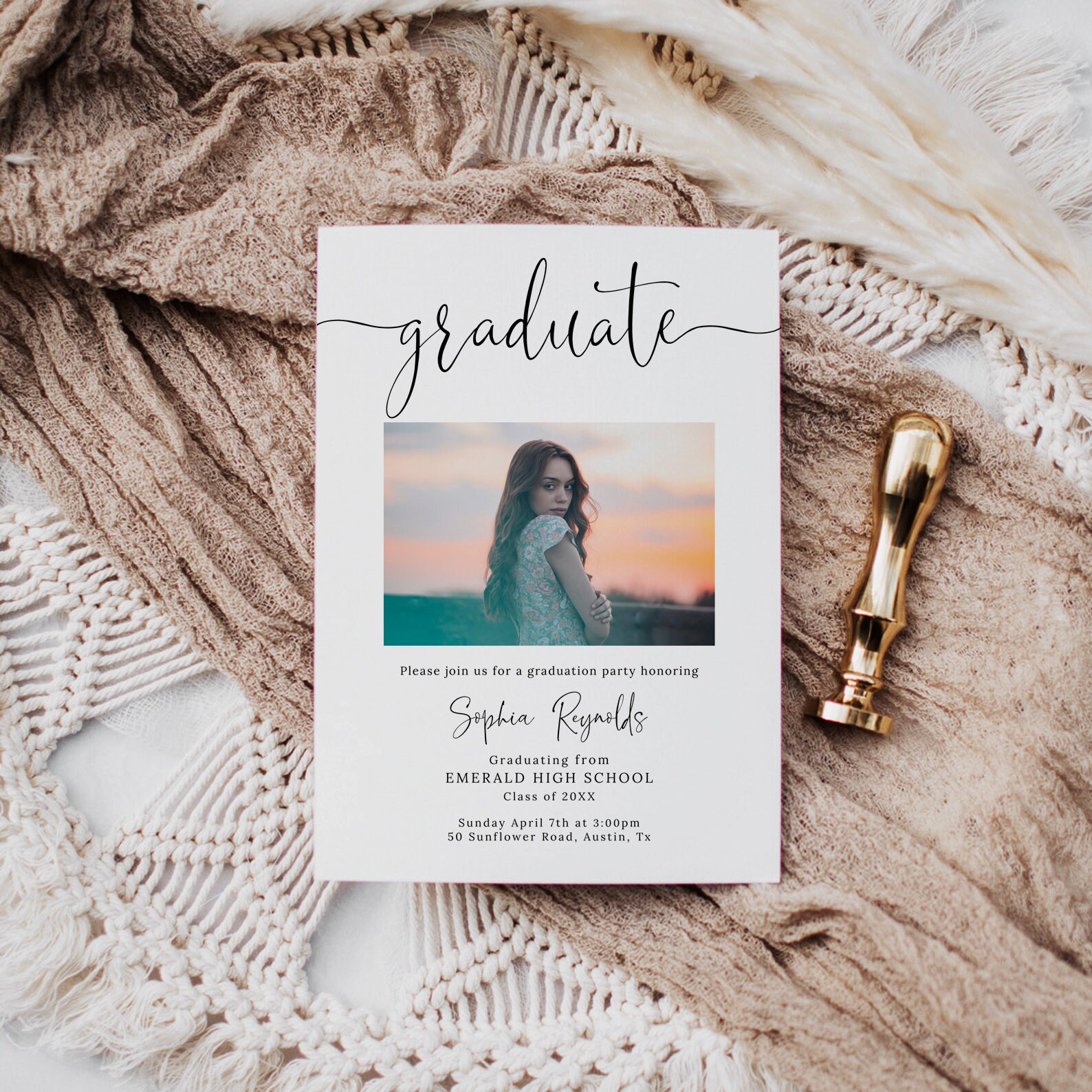 Electronic Graduation Invitation Template, Modern Calligraphy, Editable ...