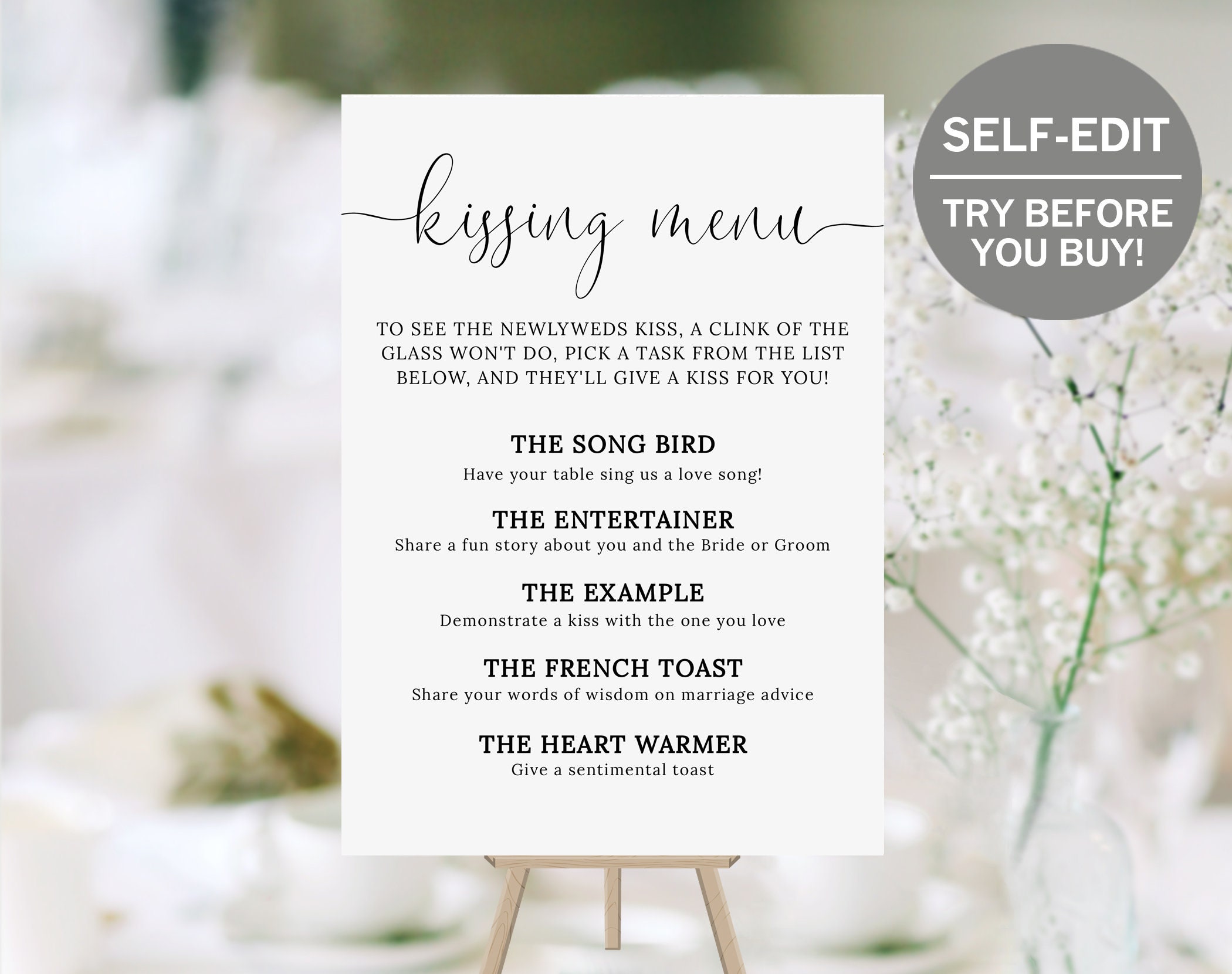 Kissing Menu Wedding Menu Template Printable Menu Cards | Etsy