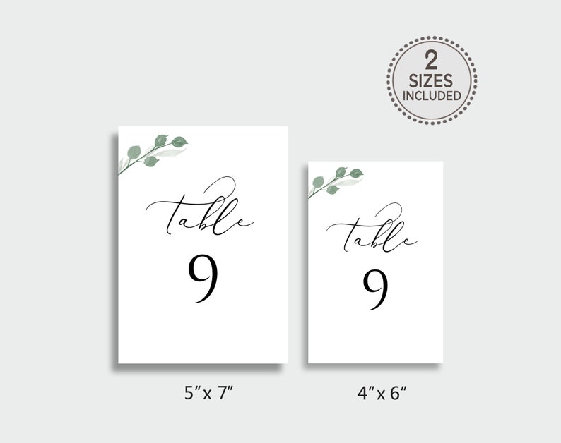 Table Numbers Card Template Table Cards Greenery Printable | Etsy