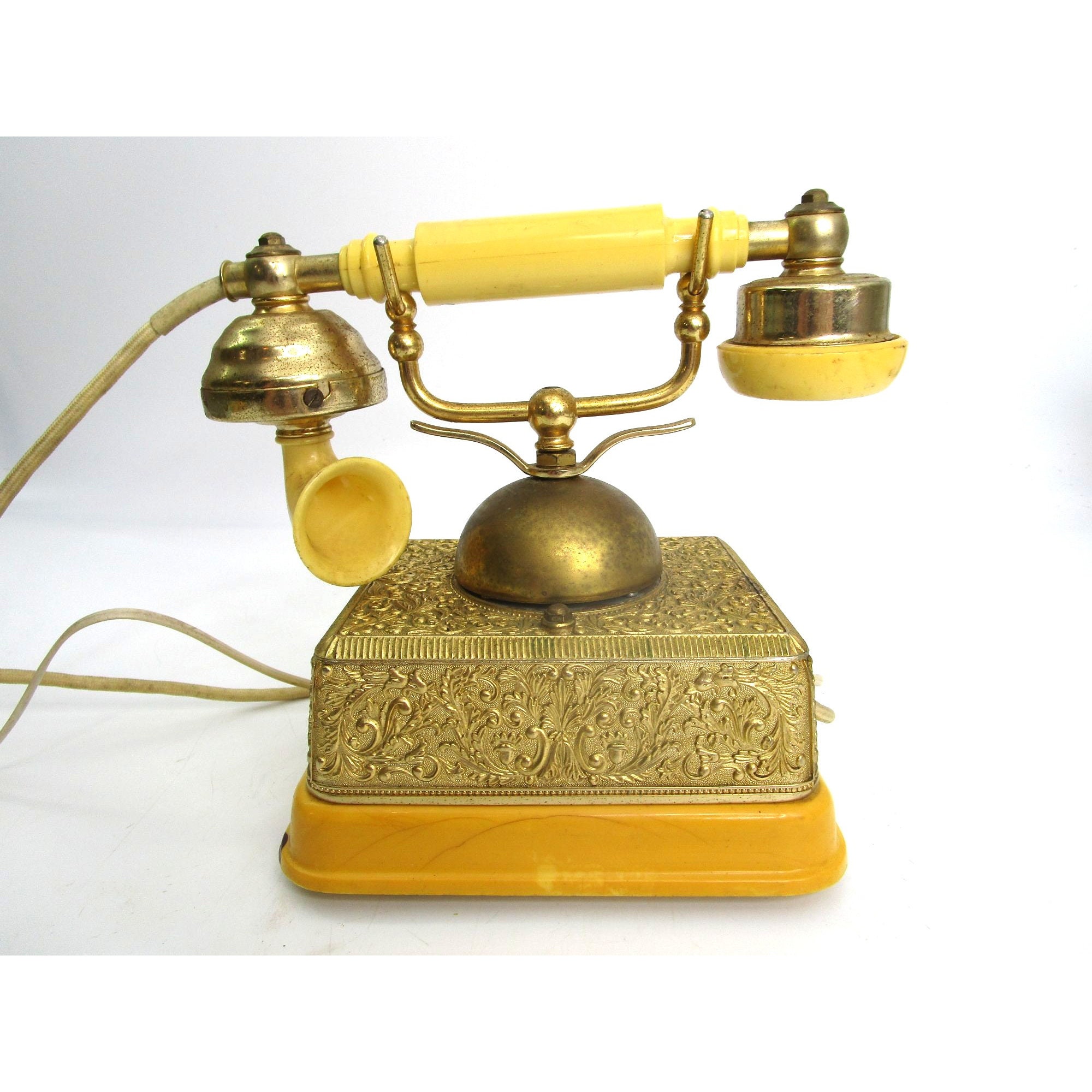 Vintage French Art Deco Brass Antique Style Telephone Tested Works ...