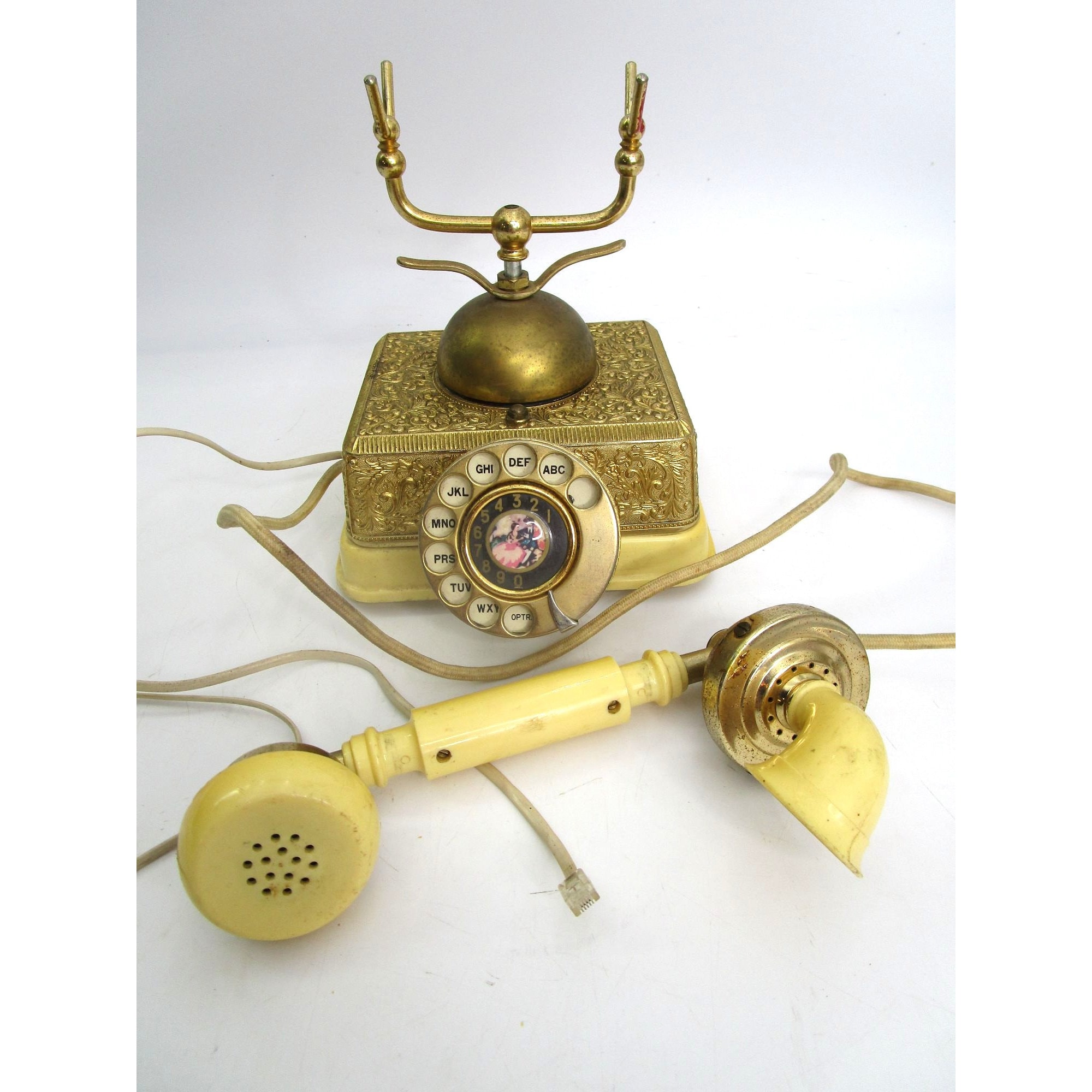 Vintage French Art Deco Brass Antique Style Telephone Tested Works ...