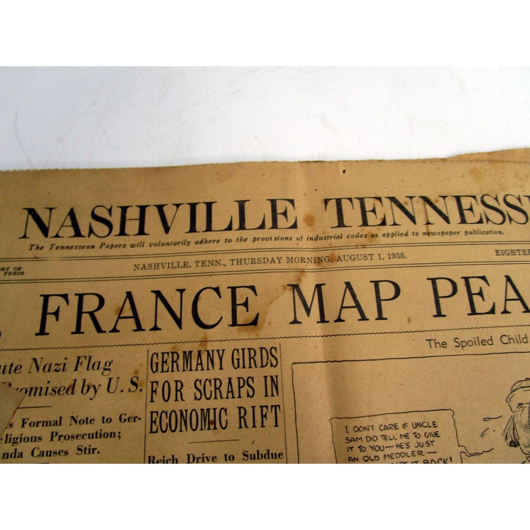 Antique Nashville Tennessean Newspaper France Maps Peace August 1st ...