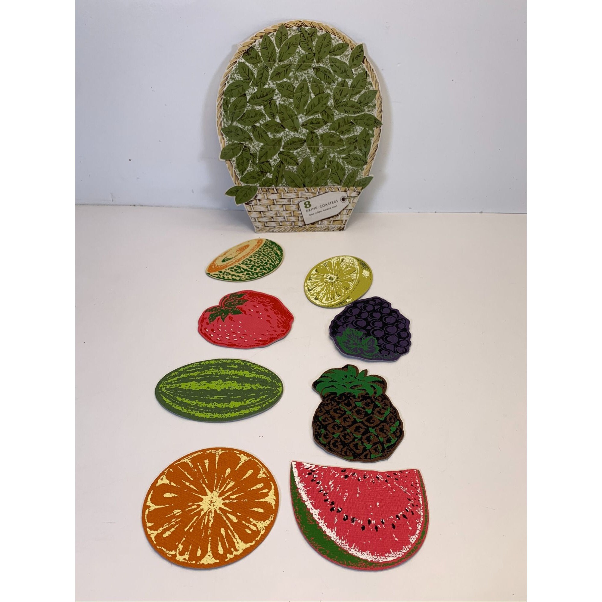 Vintage H. J. Stotter Pop Art Fruit Drink Coasters Set of 8 and Basket ...