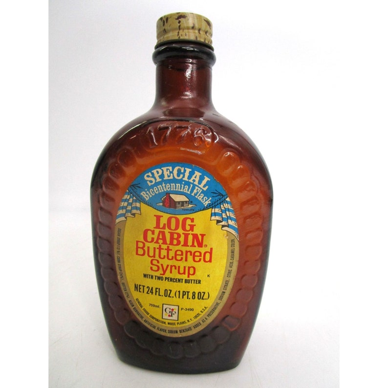 Vintage 1776 Log Cabin Buttered Syrup Bottle Bicentennial Collectors ...