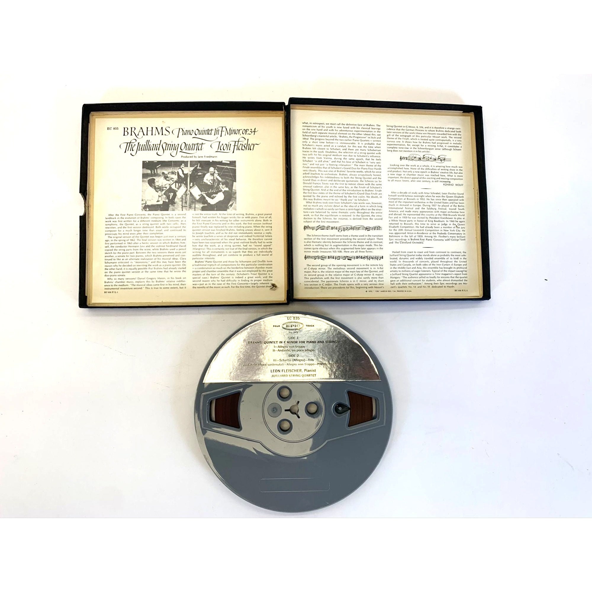 Vintage Reel to Reel Tape Fleisher Juilliard String Quartet Brahms Piano Quintet F Minor Op 34 ...