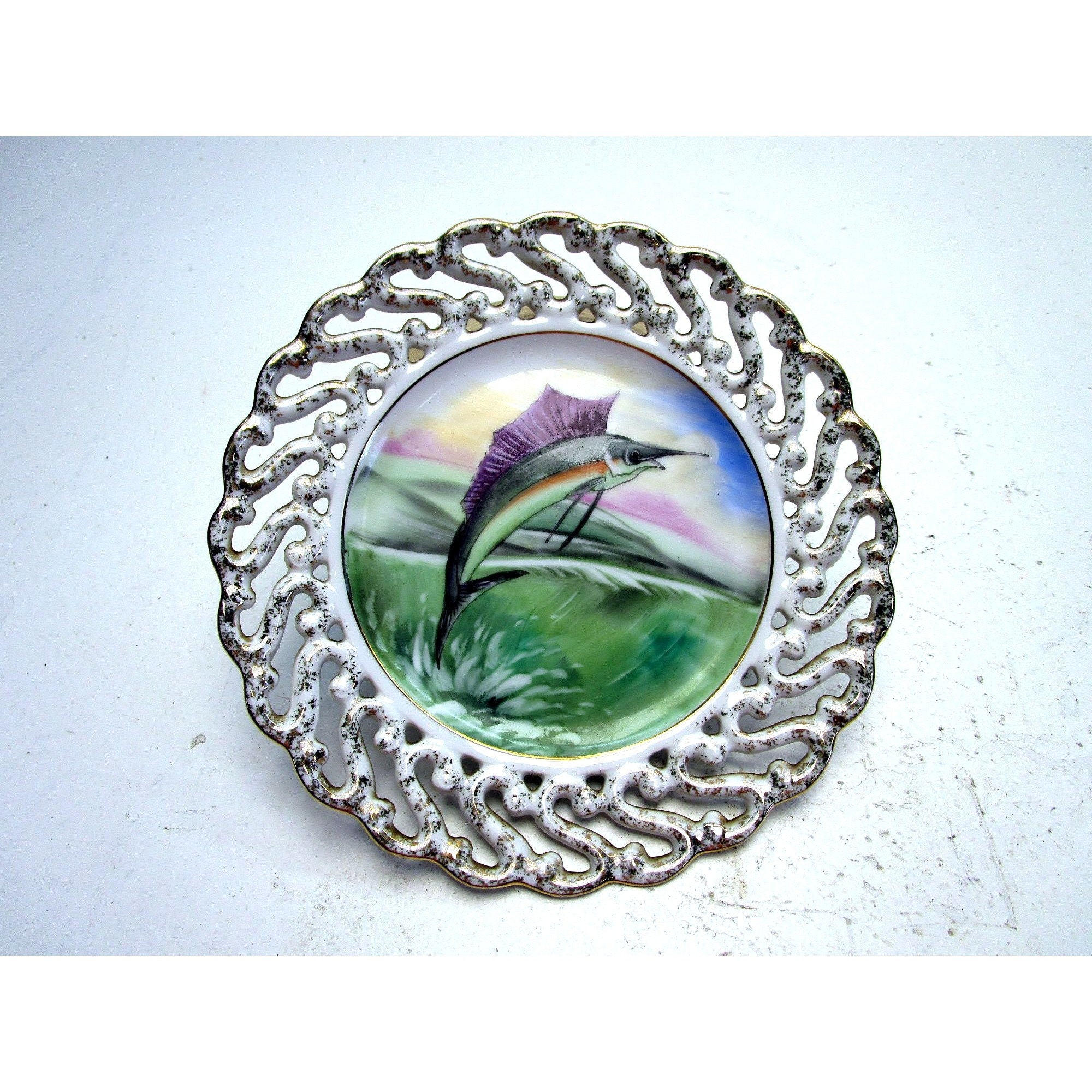 Vintage Ornate Mid Century Swordfish Plate Platter Gold Finish Tray ...