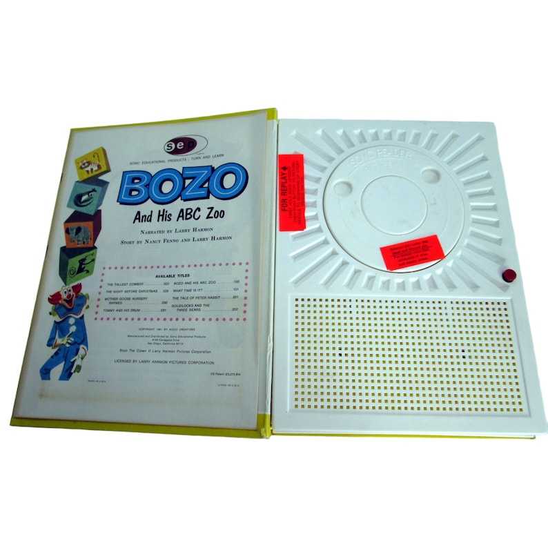 Vintage 1960s Bozo Clown and His Abc Zoo Turn and Learn Book by Sonic ...