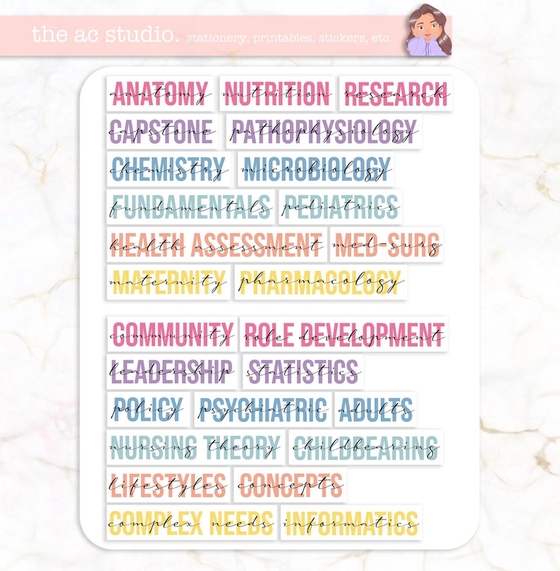Nursing School Class Binder Script Labels Stickers Nursing - Etsy