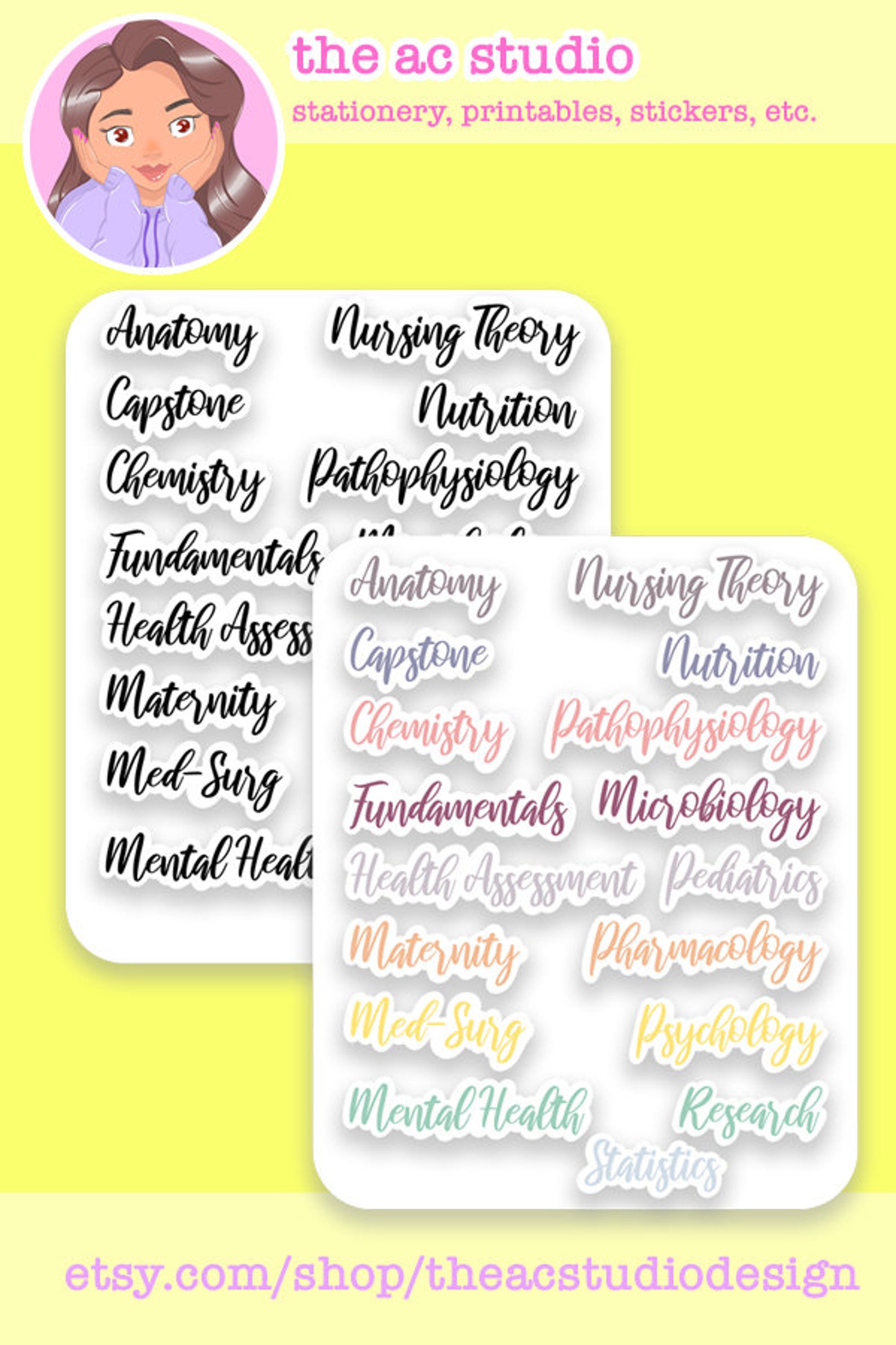 Nursing School Class Binder Labels Stickers Nursing Student - Etsy