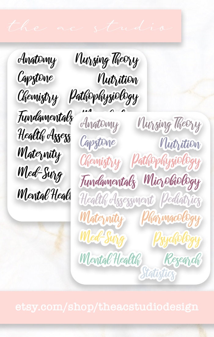 Nursing School Class Binder Labels Stickers Nursing Student - Etsy