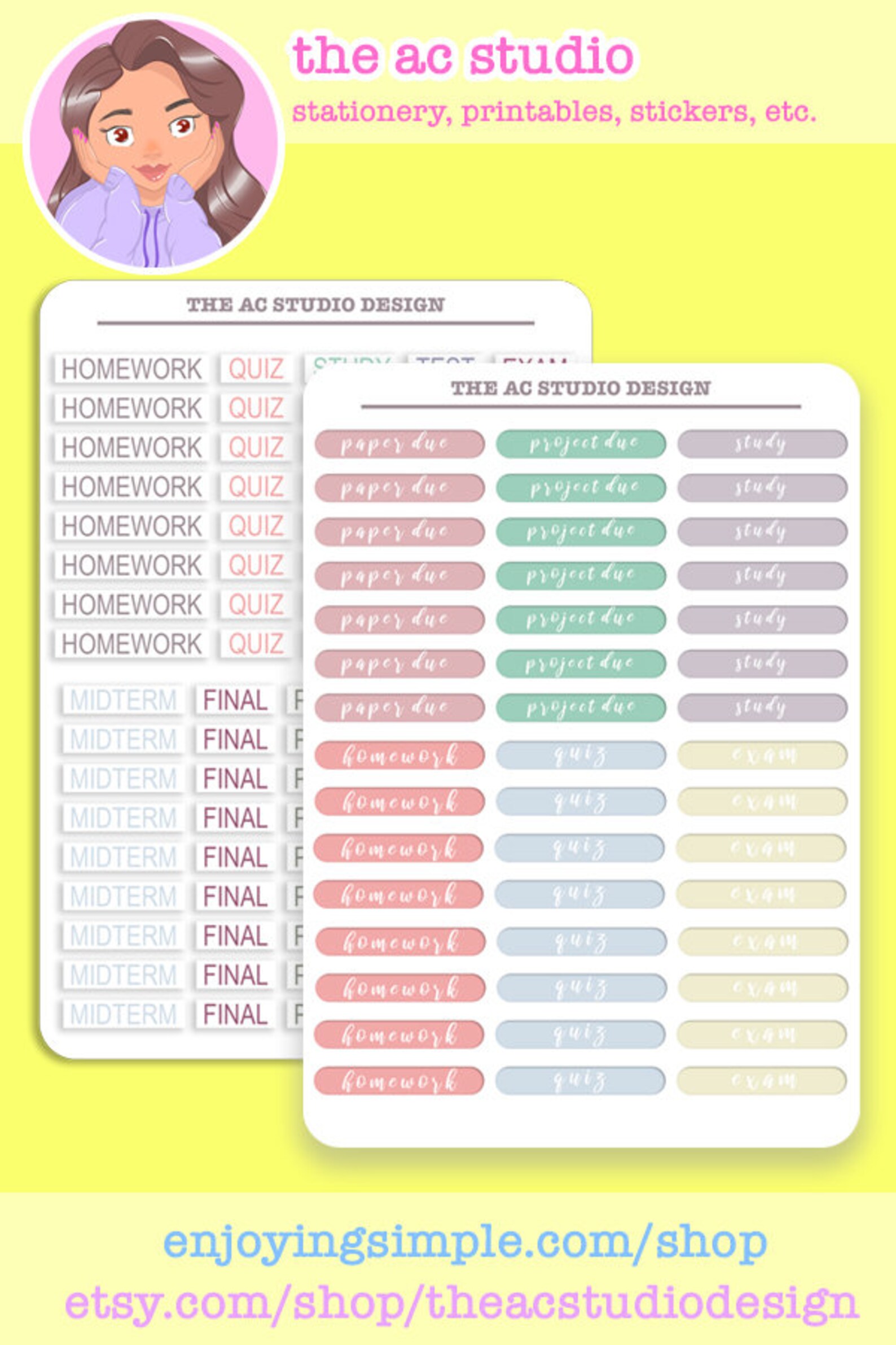 School Planner Stickers Student Planner Stickers Academic | Etsy