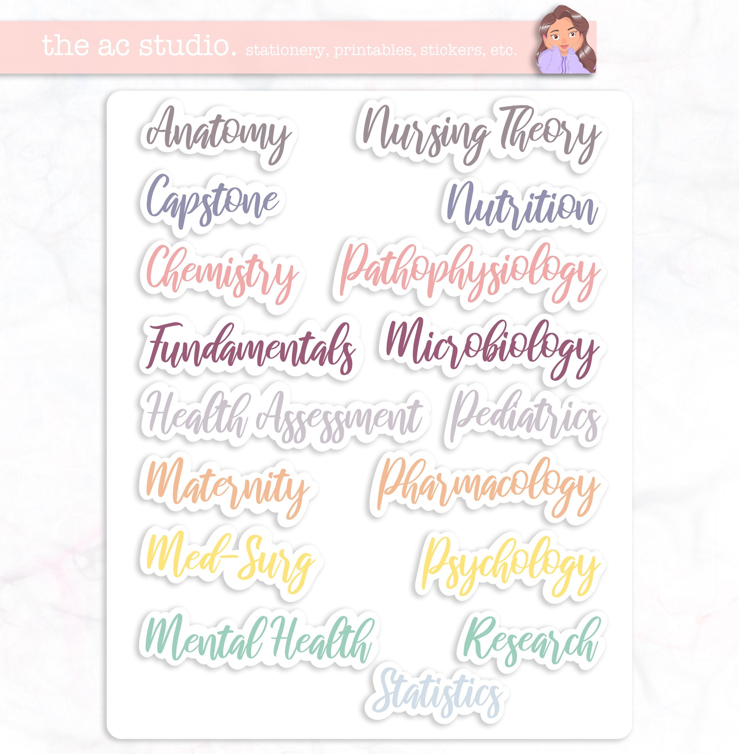 Nursing School Class Binder Labels Stickers Nursing Student - Etsy