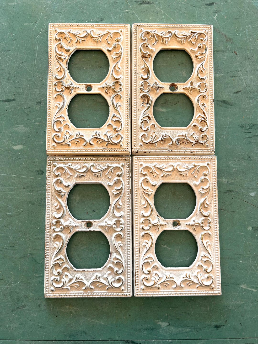 Vintage Outlet Covers Set of 4 Ivory Cream Color Gold Hollywood Regency ...