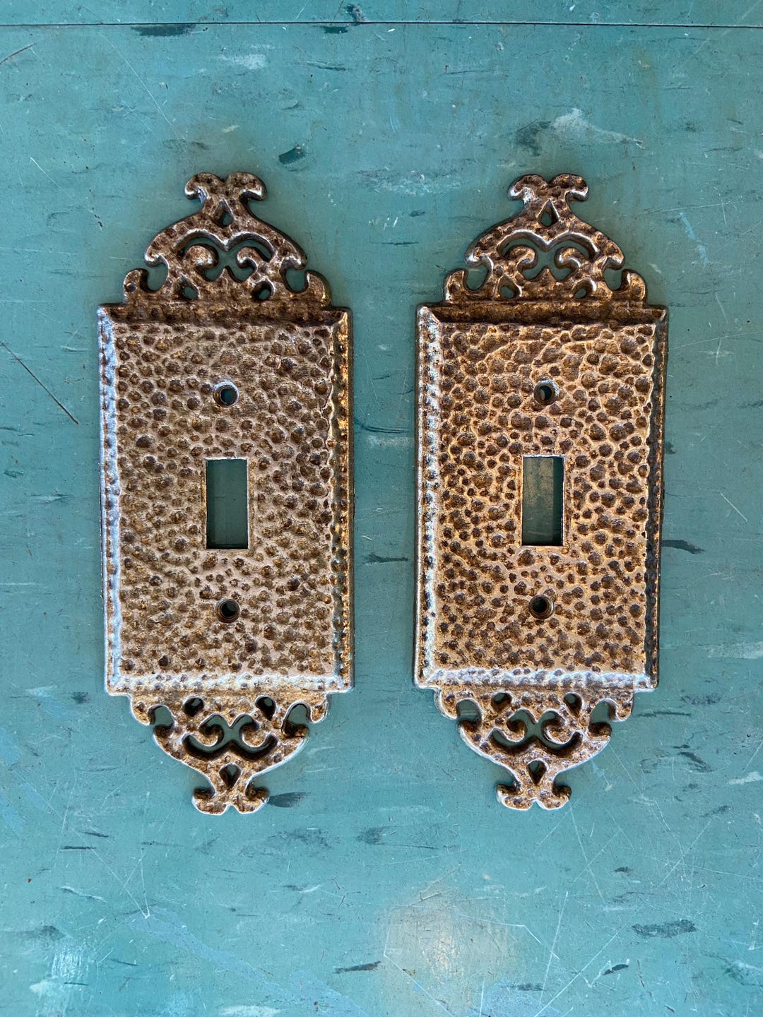 Vintage Light Switch Covers Ornate Hammered Bronze Spanish Colonial ...