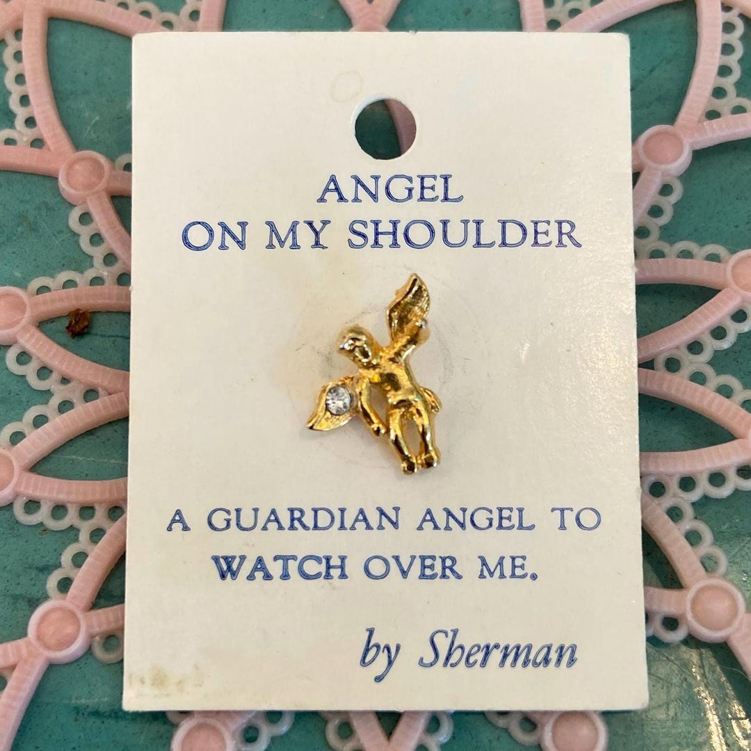 Vintage Sherman Pin Angel on My Shoulder Gold Tone Crystal Rhinestone ...