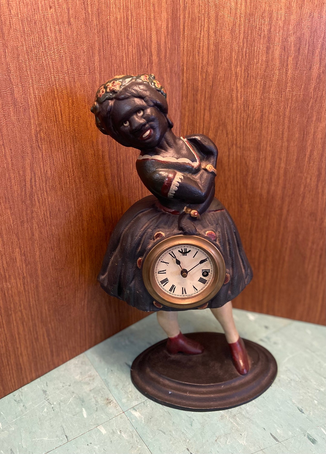 Vintage Clock Topsy Blinking Eye Cast Iron Collectible Antique Black ...