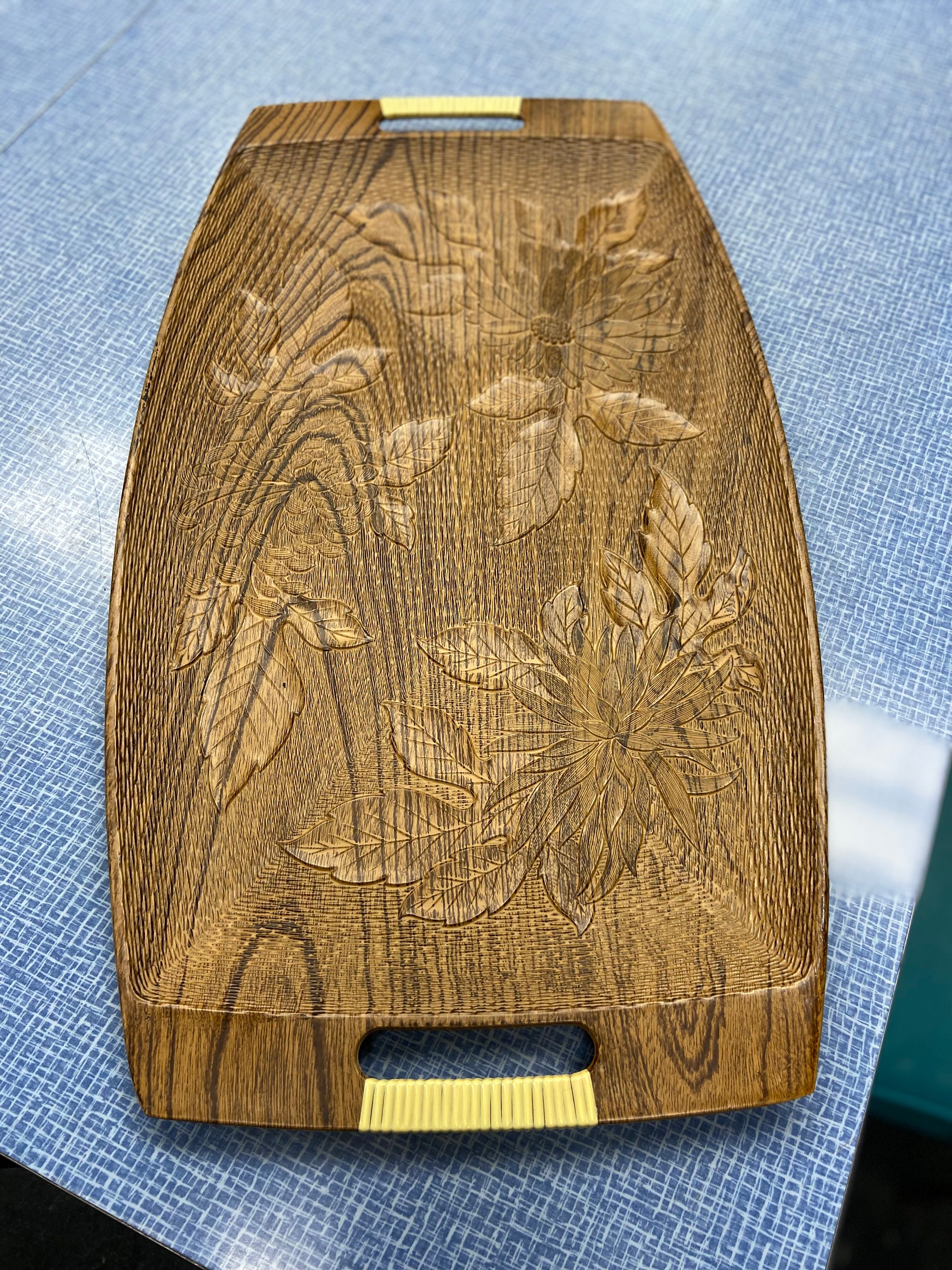 Vintage Tray Faux Wood Japan Etched Textured Leaf Mcm - Etsy