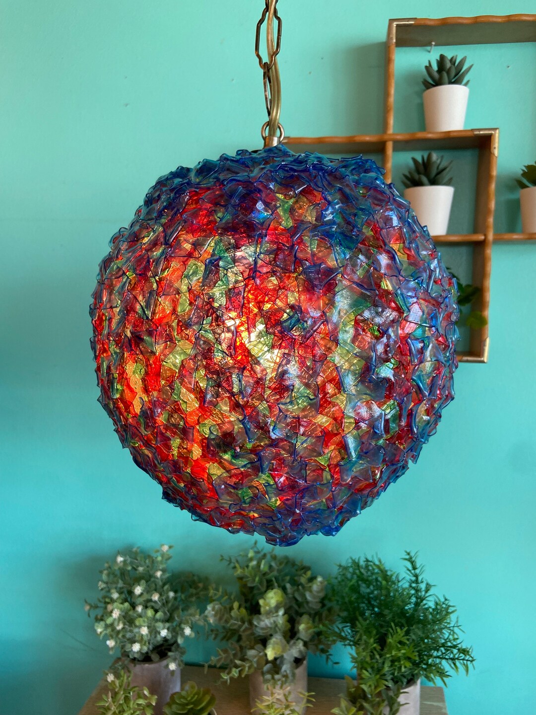 Vintage Retro Mod Spaghetti Swag Lamp Ribbon Multi Color Acrylic Funky ...