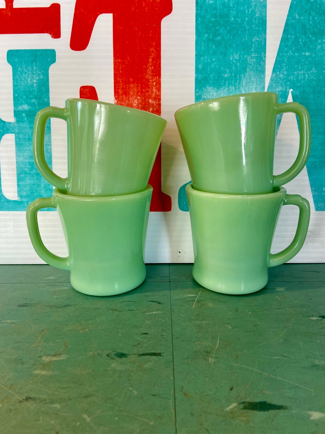 Jadeite Mugs 1940s Fireking Set of 4 - Etsy