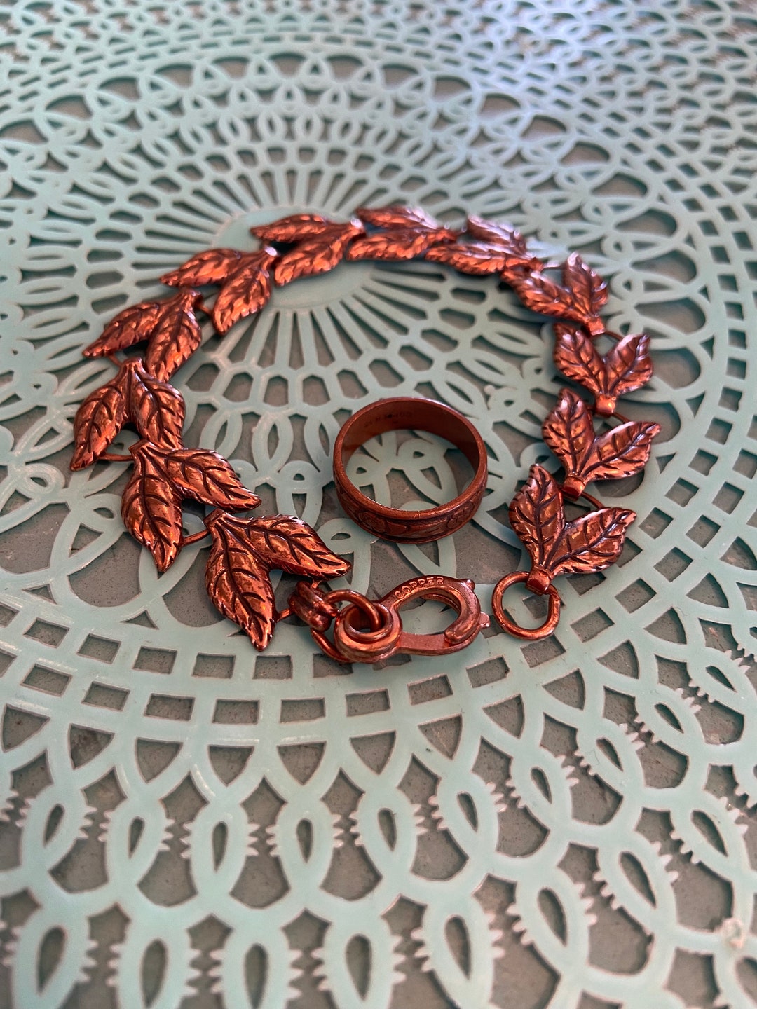 1950’s Vintage Copper Bracelet Ring Set Leaf Floral - Etsy