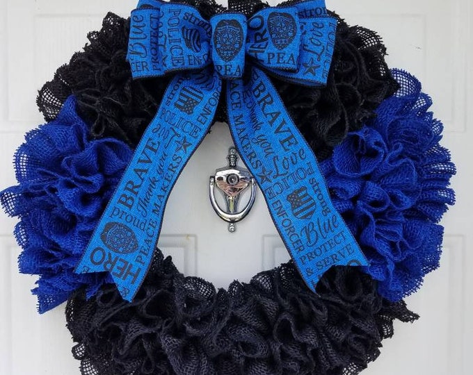 Law Enforcement Burlap Wreath ;police Officer;thin Blue Line;police ...