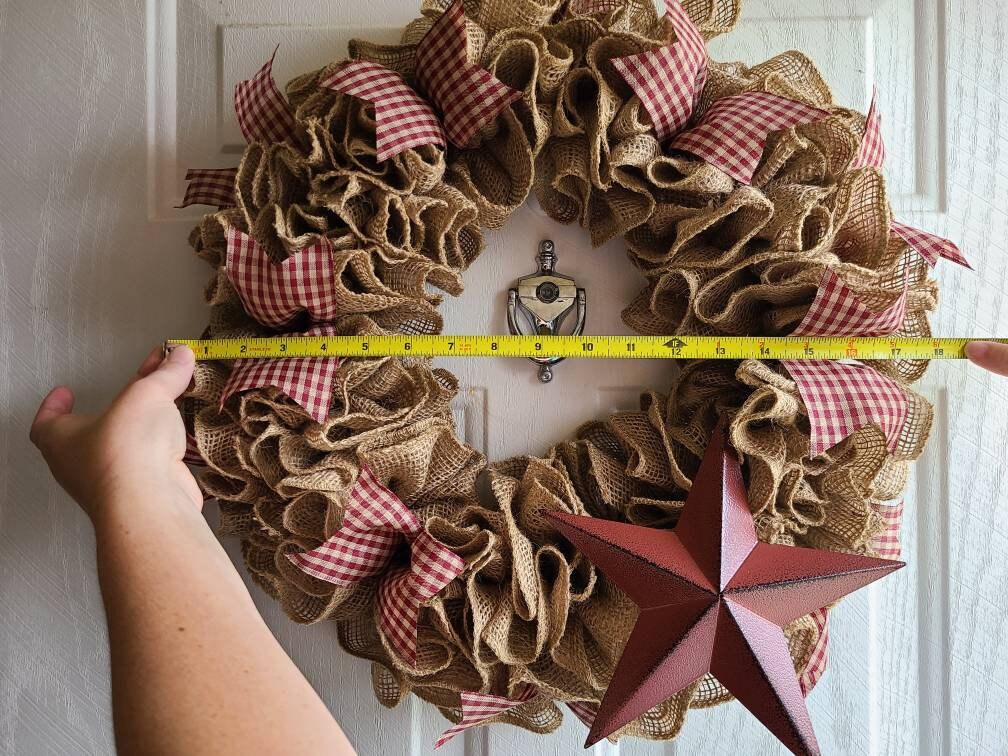 Primitive Star Burlap Wreath;handmade;country;farmhouse;primitive;front ...