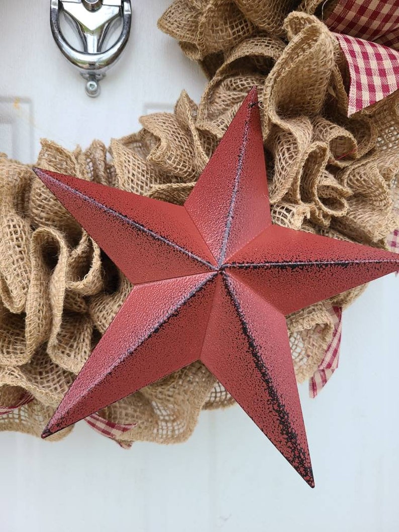 Primitive Star Burlap Wreath;handmade;country;farmhouse;primitive;front ...