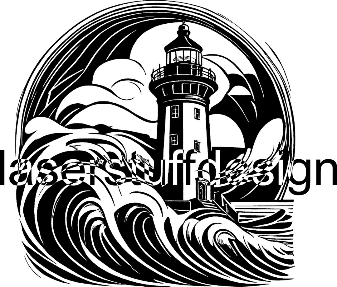 Lighthouse With Curvy Waves Vector - Etsy