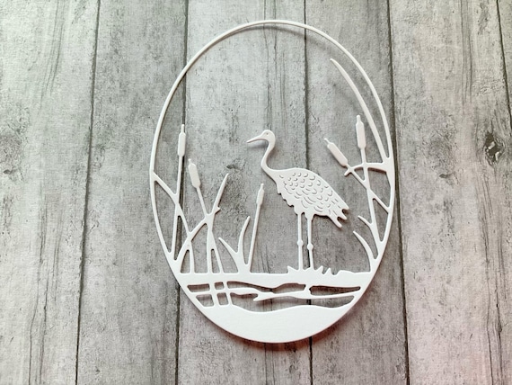 Crane Scene Paper Cutout for Cardmaking Crane Die Cut for | Etsy