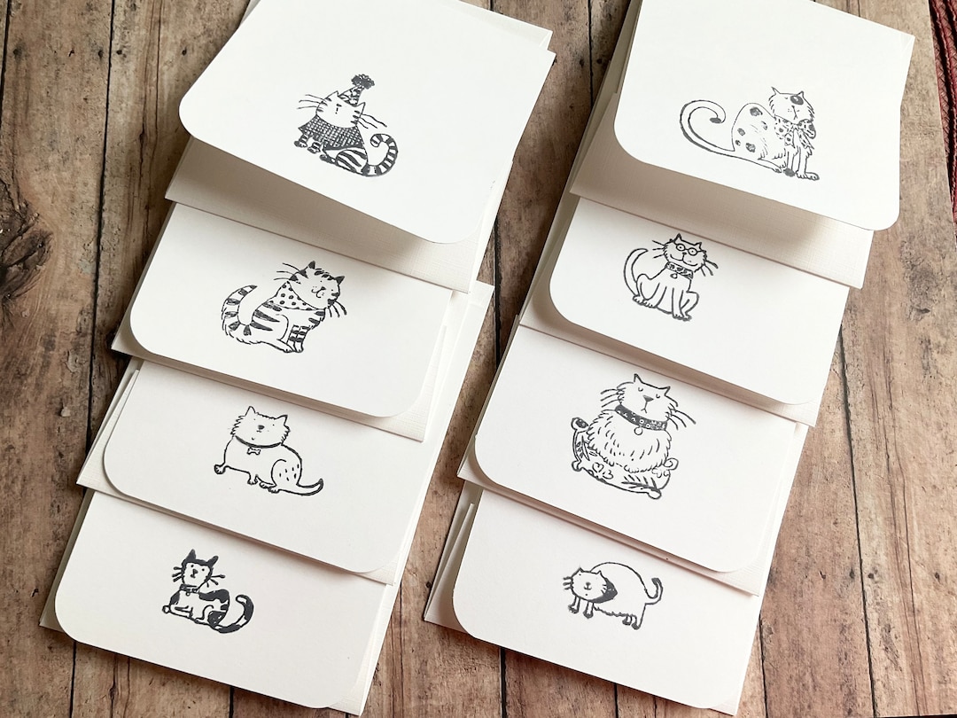 Cute Cat Notelets, Mini Cards With Fun Cats, Cat Lover Card Set, Small ...