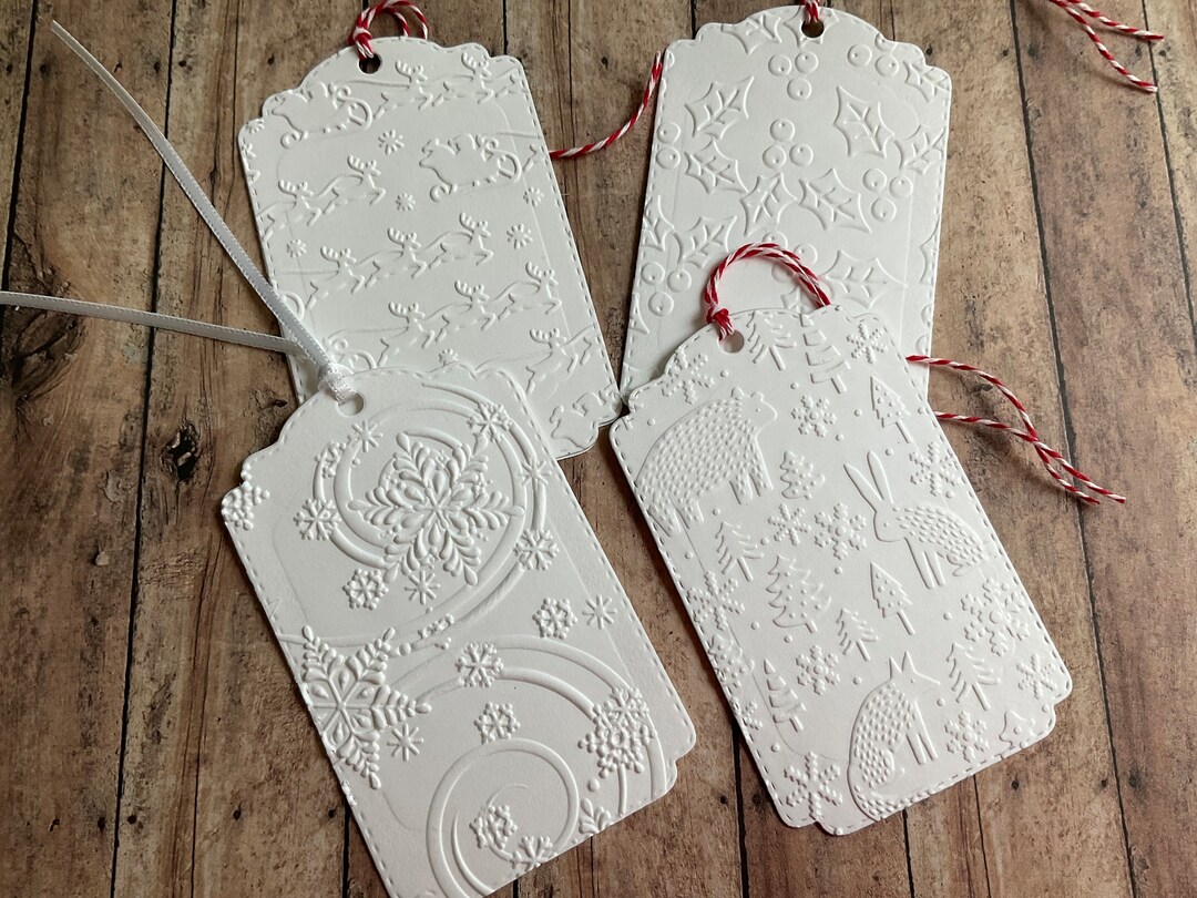 Christmas Winter Embossed Gift Tags, Wine Bottle Gift Tag, Festive ...