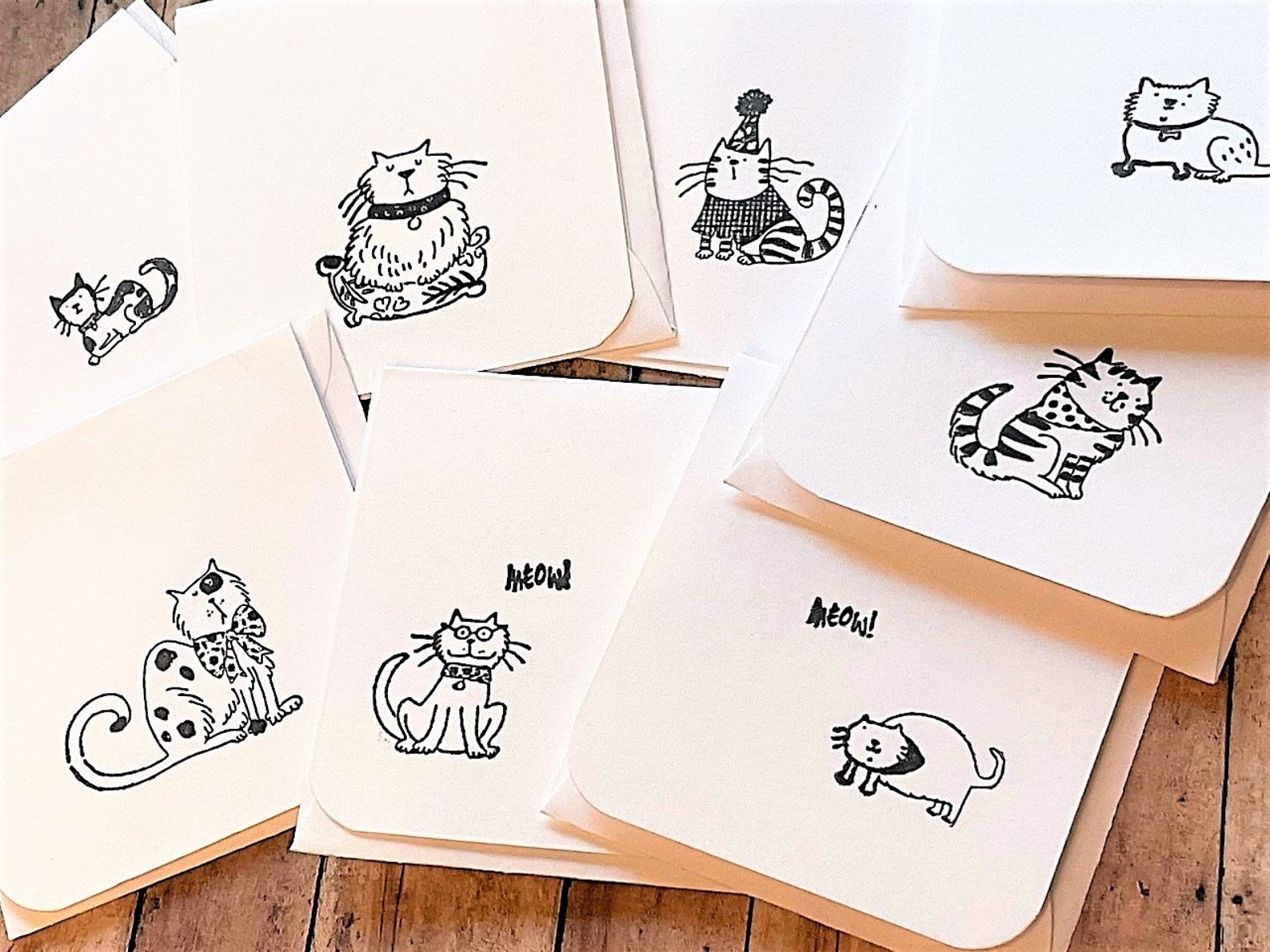 Cute Cat Notelets, Mini Cards With Fun Cats, Cat Lover Card Set, Small ...