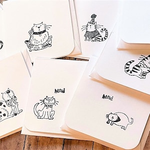 Cute Cat Notelets, Mini Cards With Fun Cats, Cat Lover Card Set, Small ...