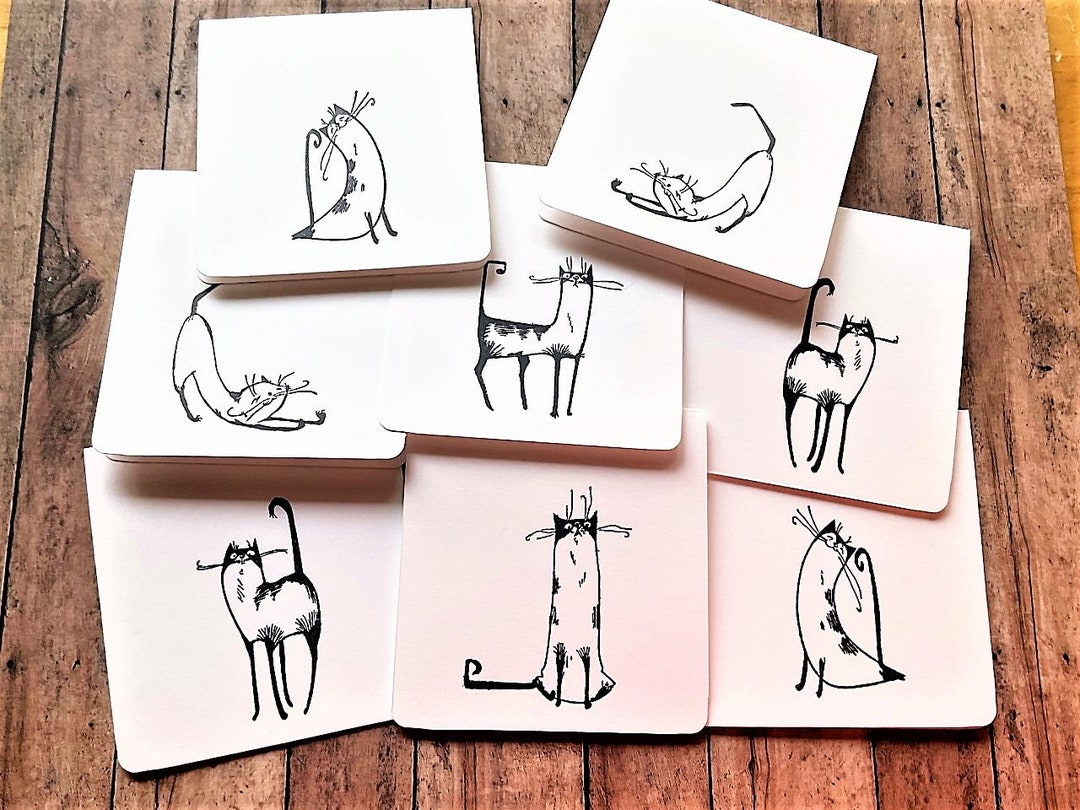Happy Cat Mini Cards, Notecards With Fun Cats, Cat Lover Card Set ...