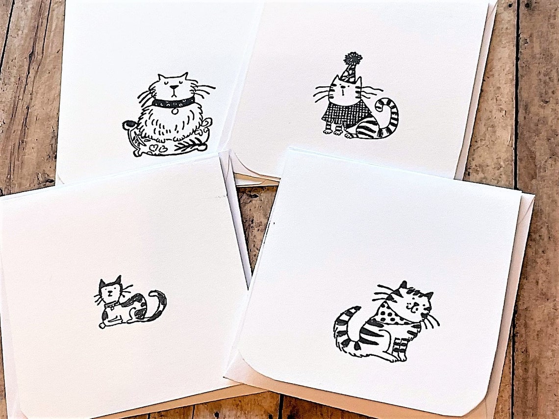 Cute Cat Notelets, Mini Cards With Fun Cats, Cat Lover Card Set, Small ...