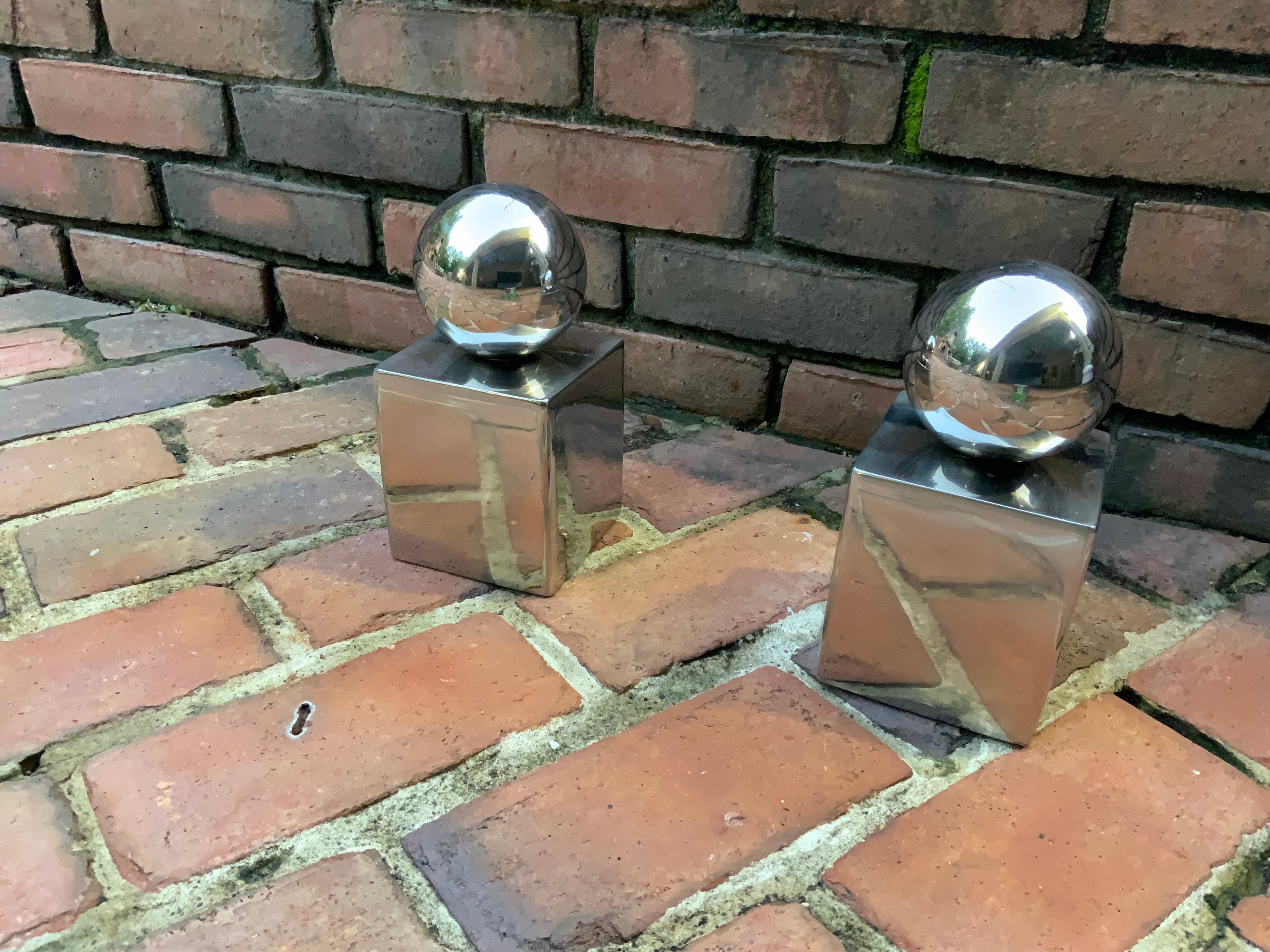 Stainless Steel Ball & Box Fireplace Andiron Set - Etsy