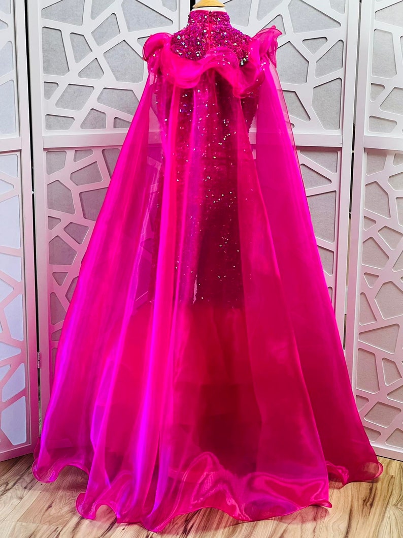 Pink Girls Skirt Cape Shiny Girls Shoulder Cape Pageant Runway Skirt ...