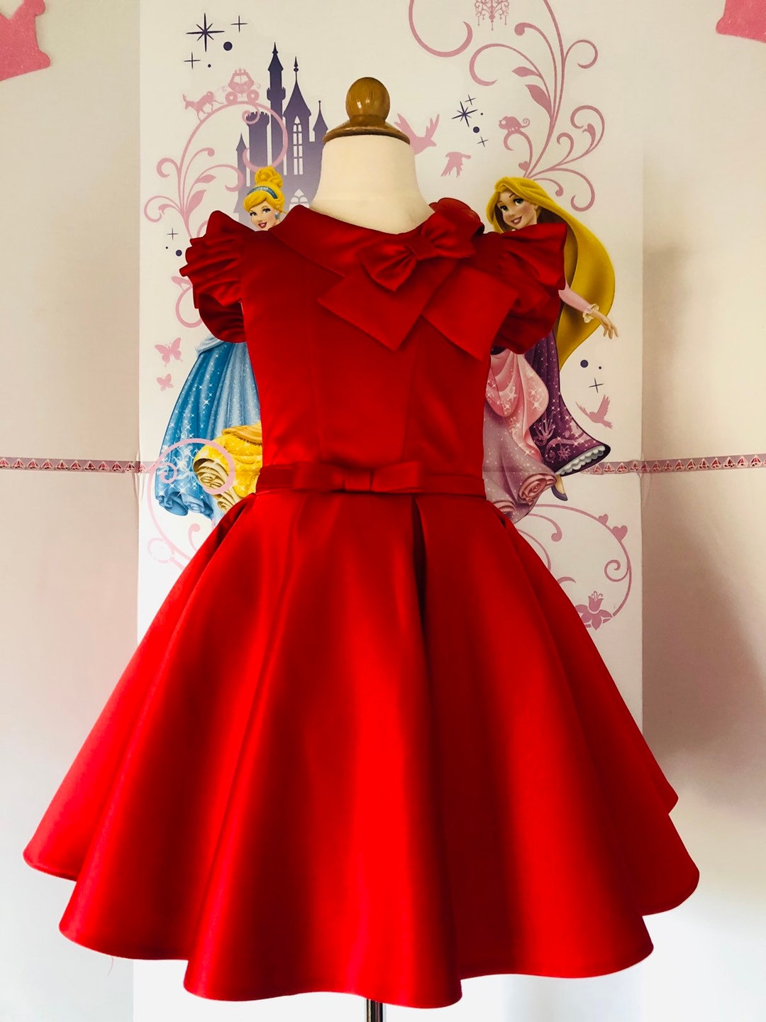 Red Interview Dress Pageant Dress With Bow Girls Satin Fluffy Dress ...