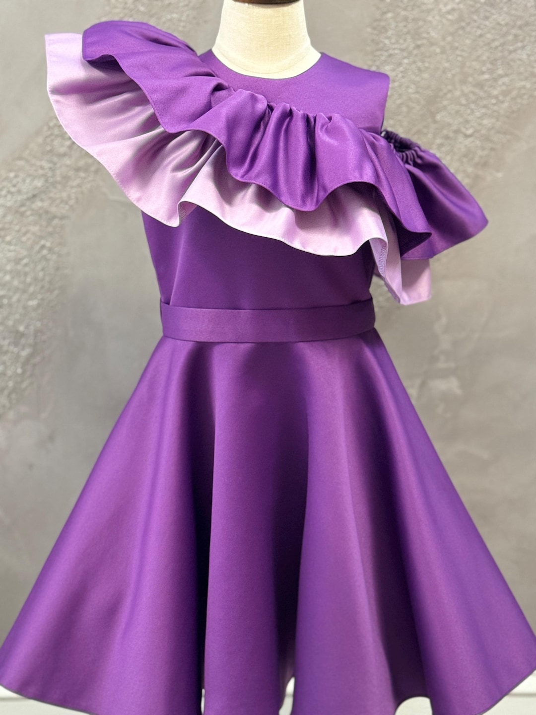 Purple Interview Dress Pageant Violet Dress With Ruffles Girls Satin ...