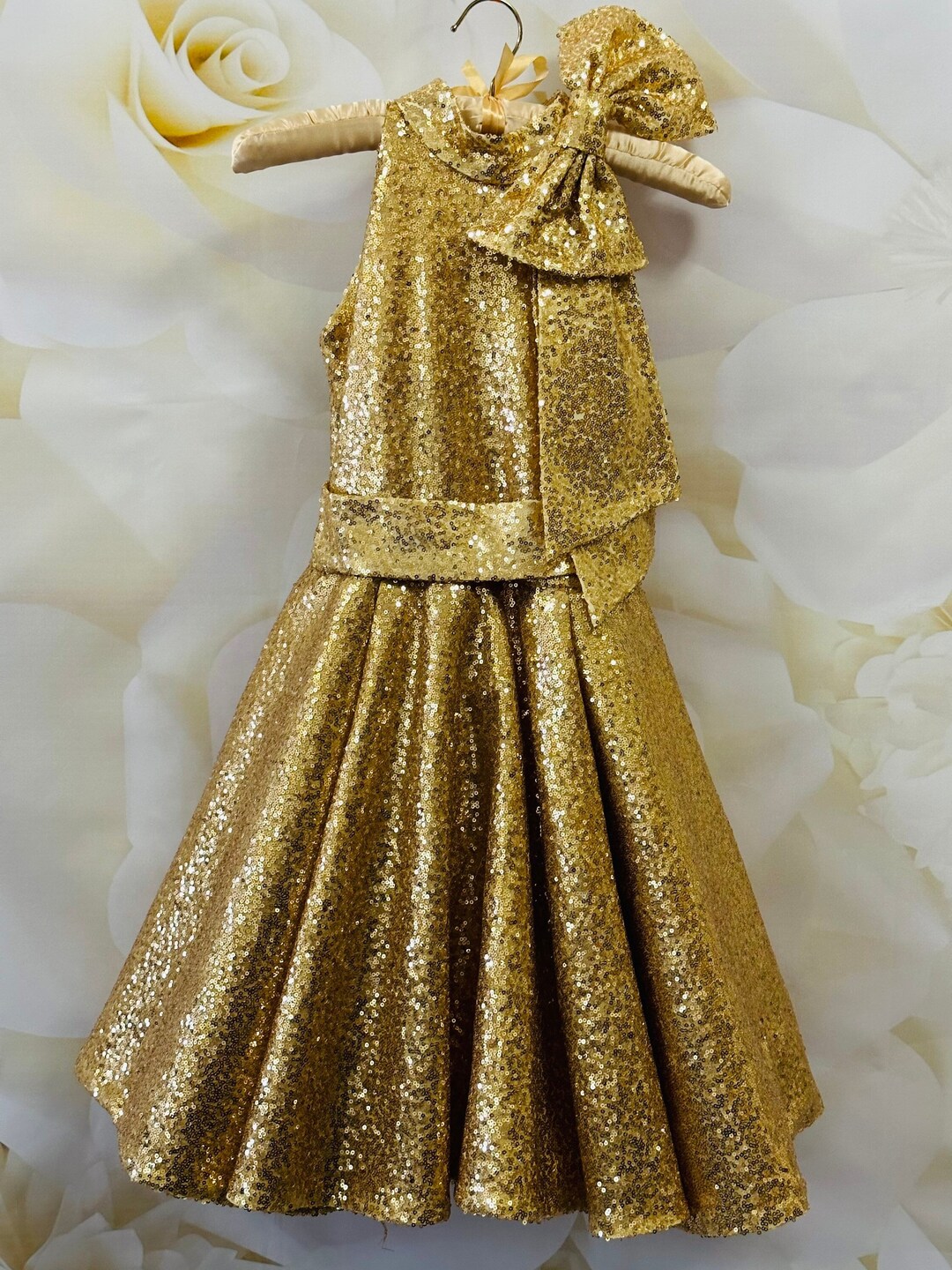 Cocktail Sequins Gold Girls Outfit Pageant Gold Sparkly Dress Custom ...