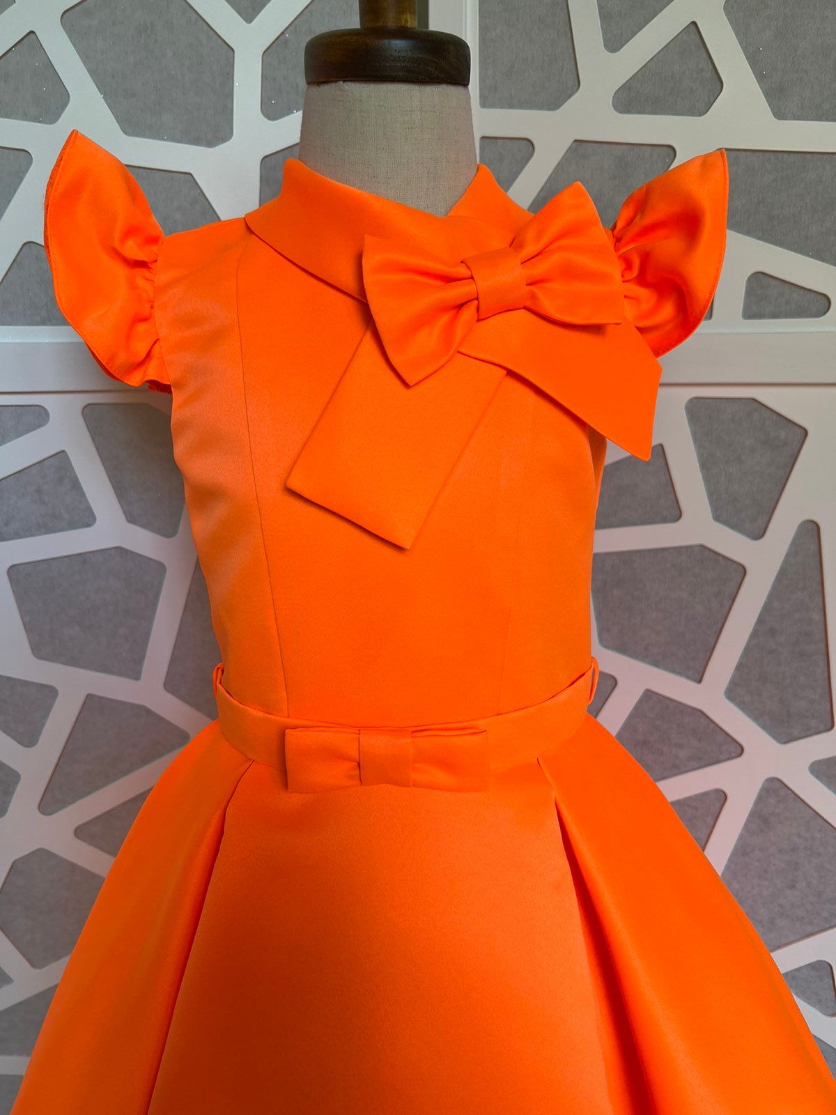 Orange Interview Dress Pageant Dress With Bow Girls Satin Fluffy Dress ...