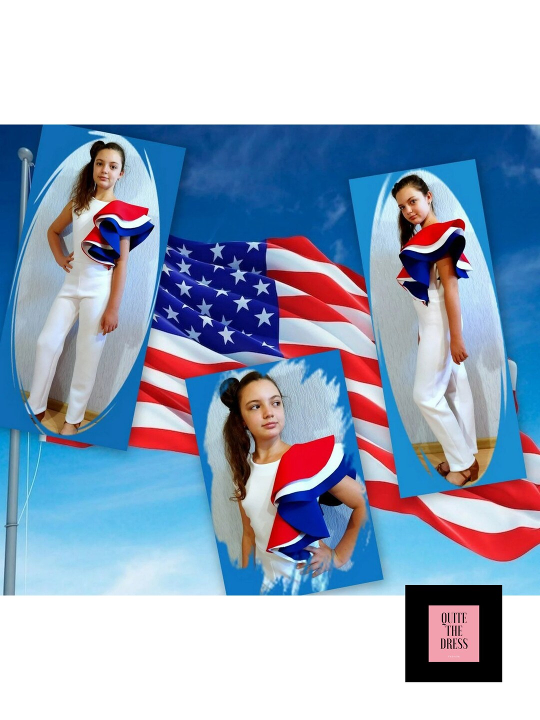 Red White Blue Jumpsuit Pageant Fun Fashion Girls Neoprene Scuba ...