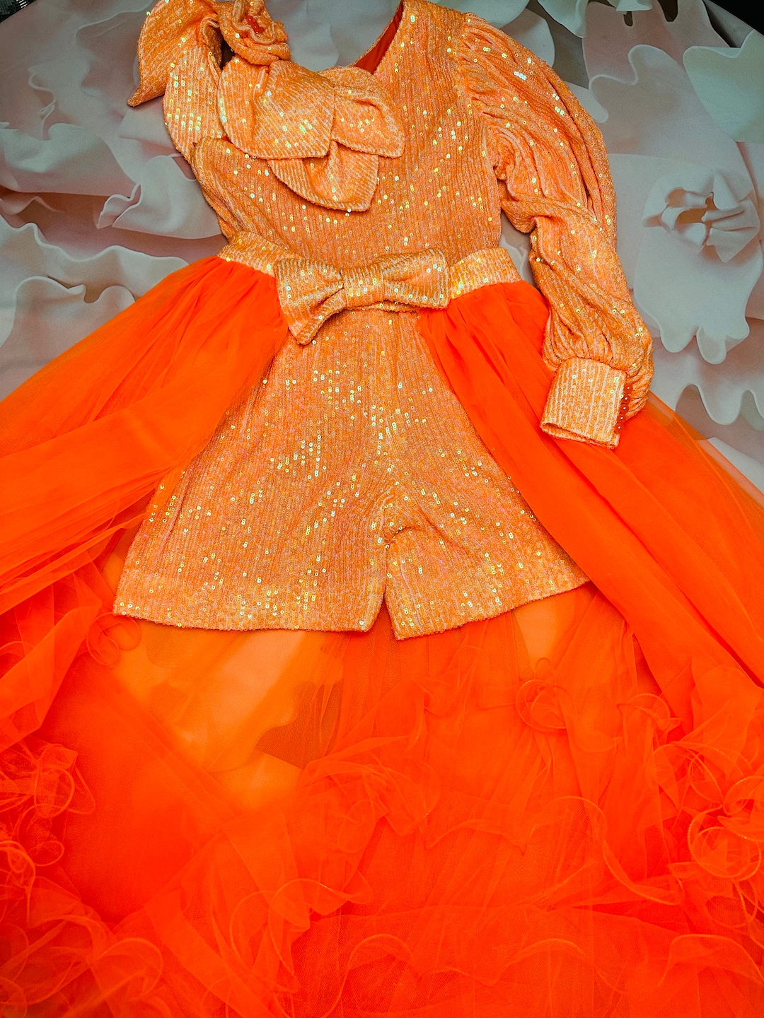 Orange Sparkly Jumpsuit Skirt Pageant Runway Outfit Girls Sequins ...