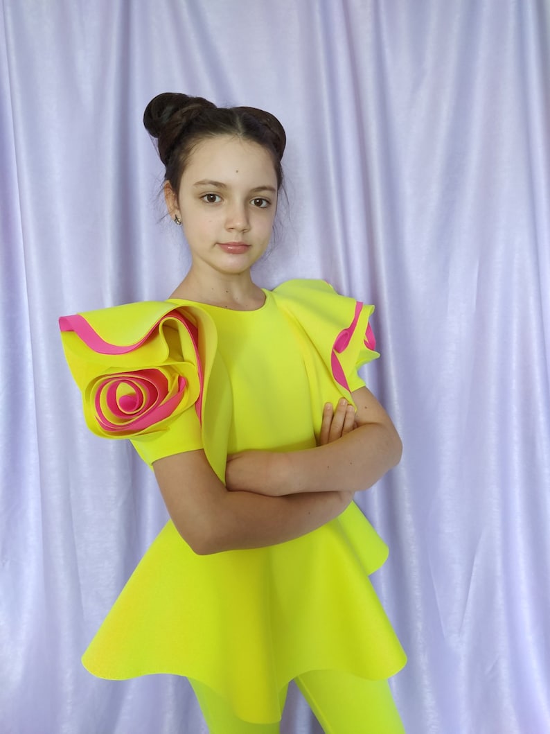 Yellow Hot Pink Interview Jumpsuit Pageant Pink Outfit Girls Neoprene ...