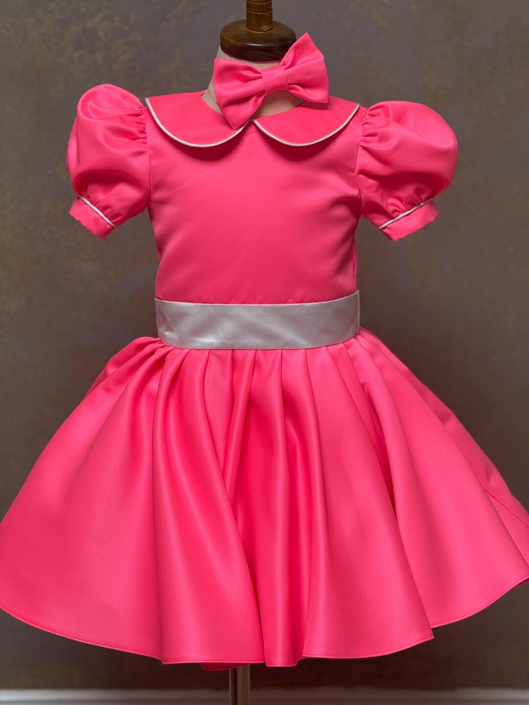 Neon Hot Pink Pageant Dress Girls Satin Homecoming Pageant Outfit ...