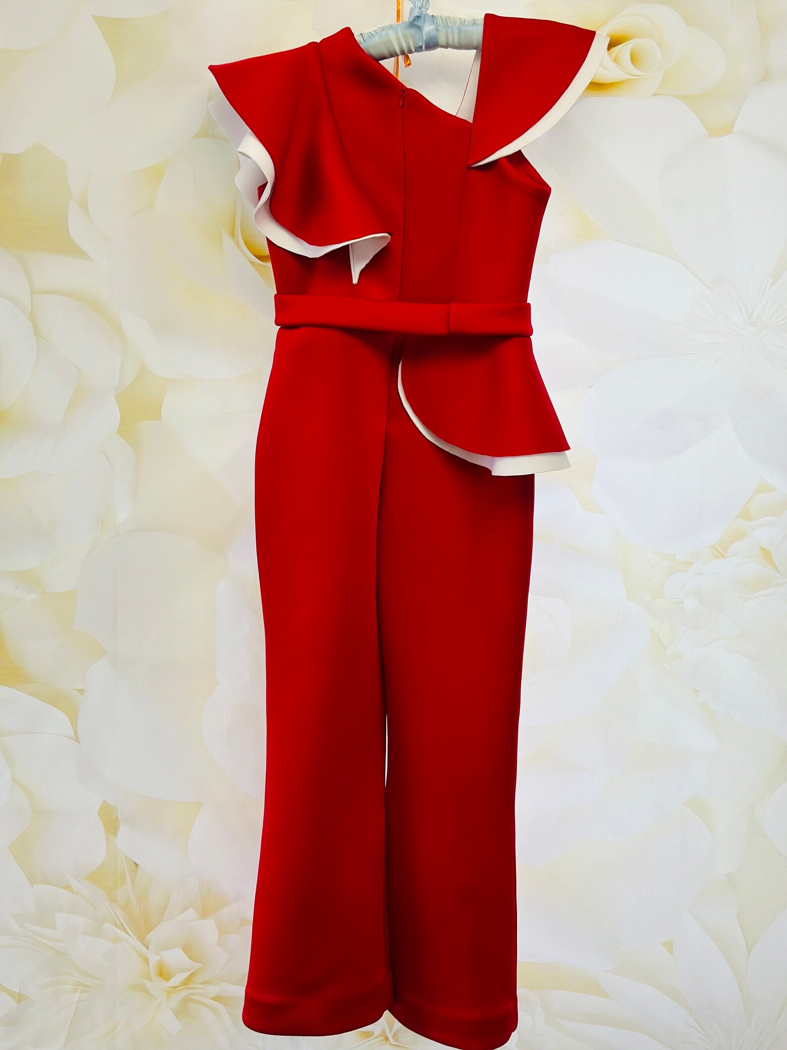 Red Interview Jumpsuit Pageant Red Outfit With Ruffles Girls Neoprene ...
