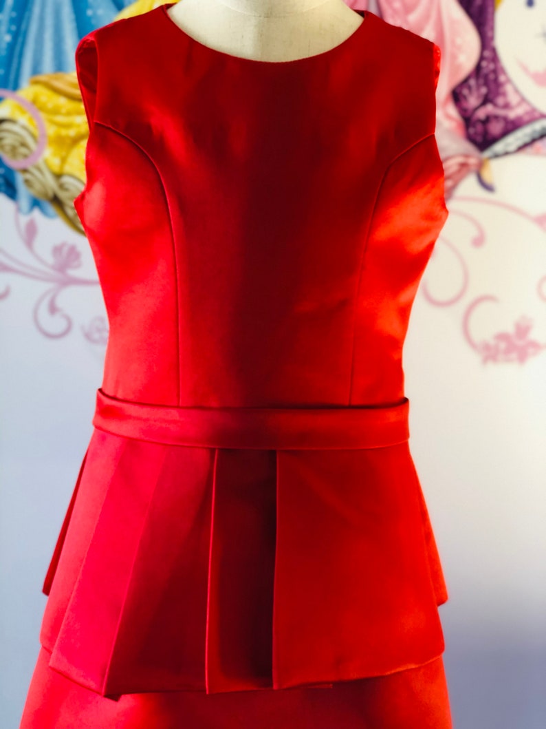 Red Interview Dress Pageant Red Dress With Peplum and Bow Girls Satin ...
